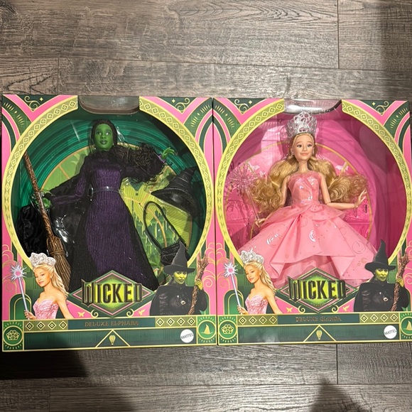 Mattel | Toys | Mattel Wicked Deluxe Elphaba And Glinda Dolls Green And ...